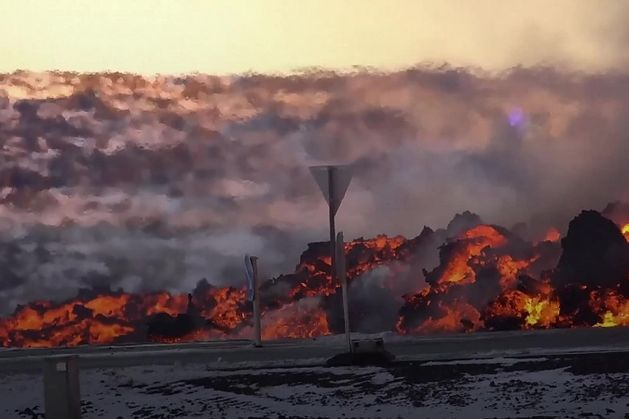 Rivers of lava engulf roads after eruption of Icelandic volcano | Irish ...