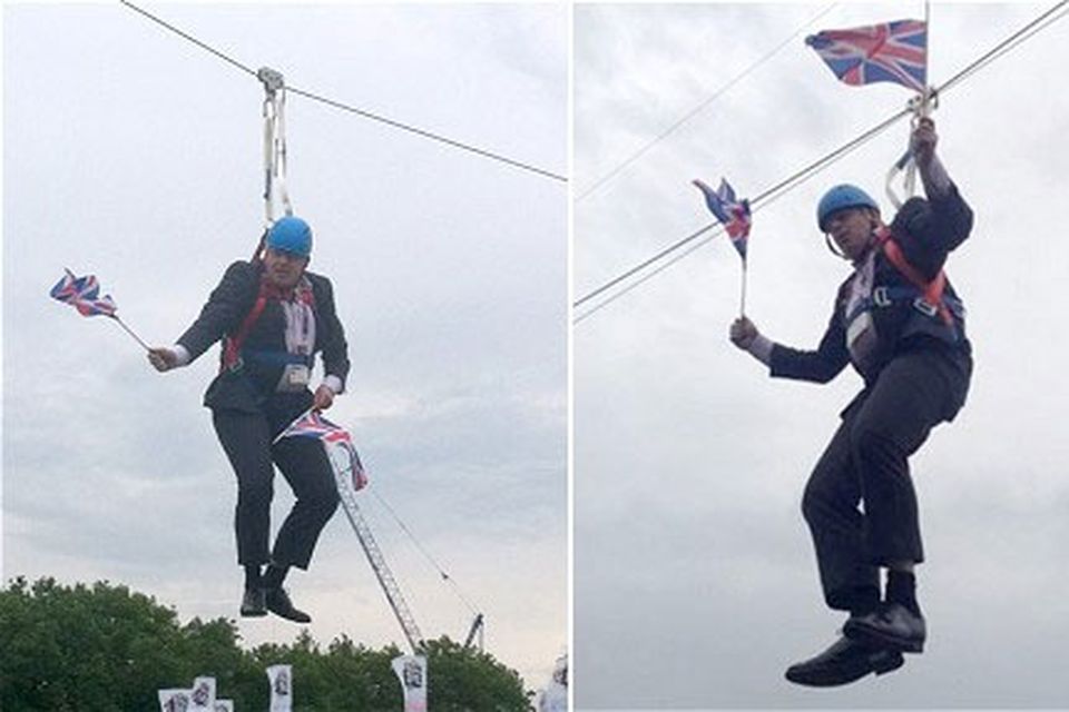 Boris Johnson gets stuck on zip wire at Olympics | Irish Independent