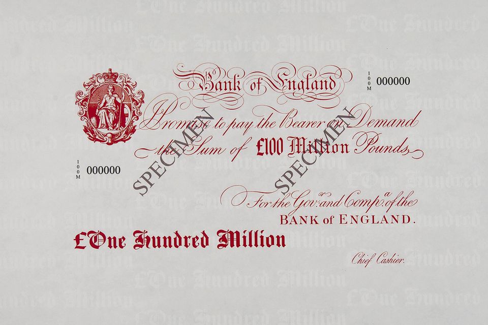 Banknote worth £100m displayed at Bank of England | Irish Independent
