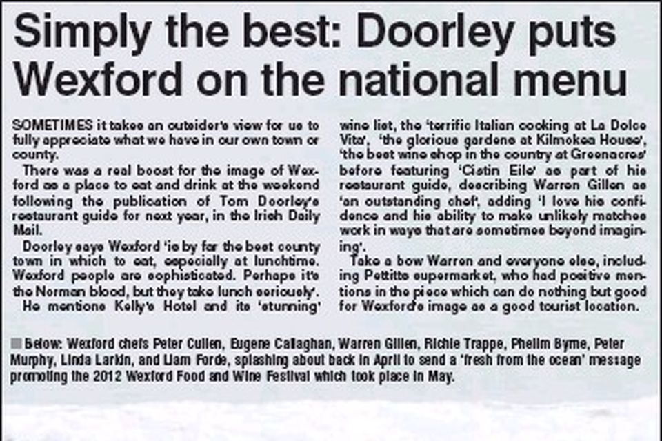 Simply the best: Doorley puts Wexford on the national menu | Irish ...