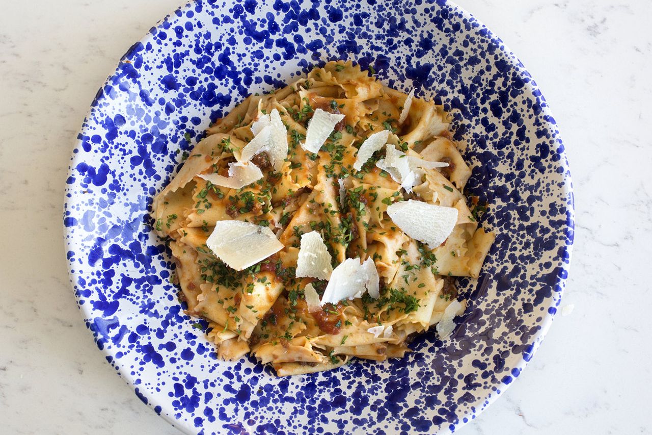 Rachel Allen's bacon and cheese macaroni, pasta with ragu sauce, and ...