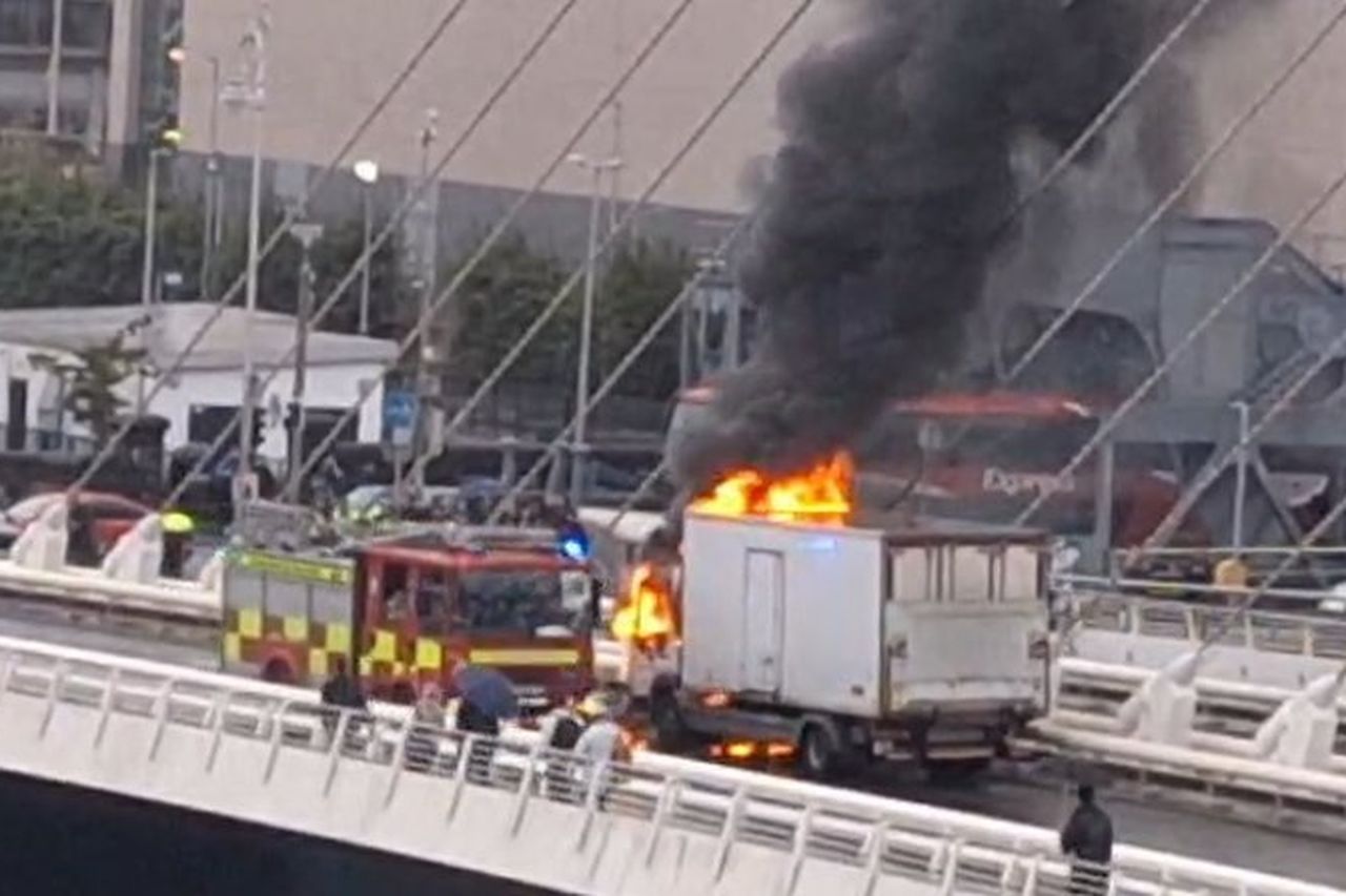 Dramatic photos show truck on fire that closed Dublin’s Samuel Beckett ...