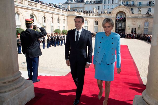 Why French first lady Brigitte Macron wore powder blue to her husband's ...