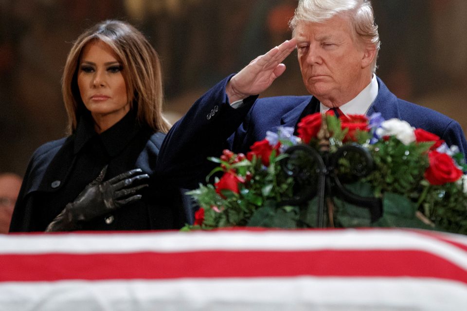 Donald Trump salutes George HW Bush's casket at Washington ceremony ...